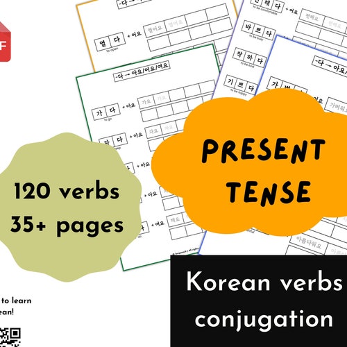 Past Tense Korean Verb Conjugation Worksheet 한글 동사 - Etsy
