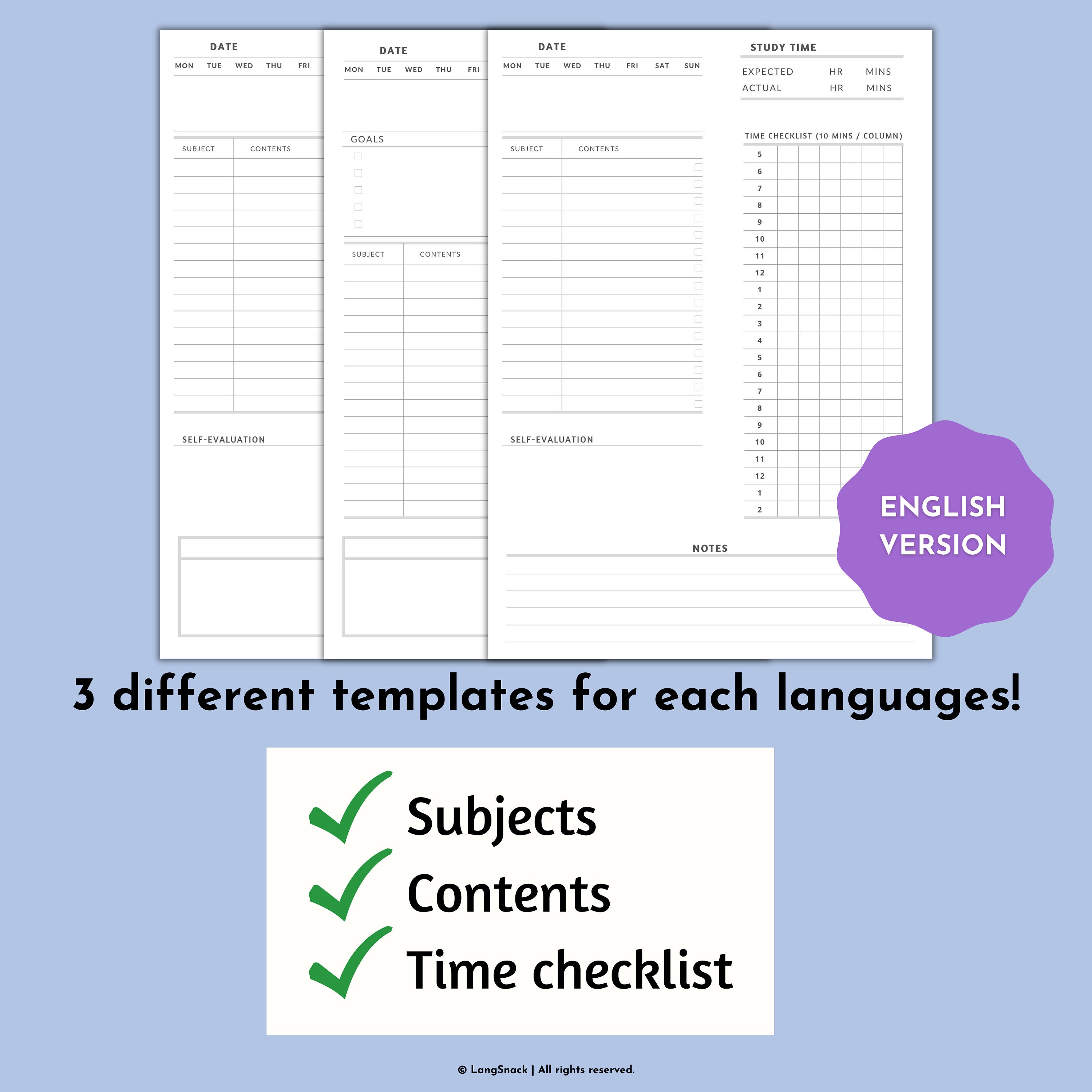 Printable Digital Study Planner | Korean | English | Studygram | 공스타그램 ...