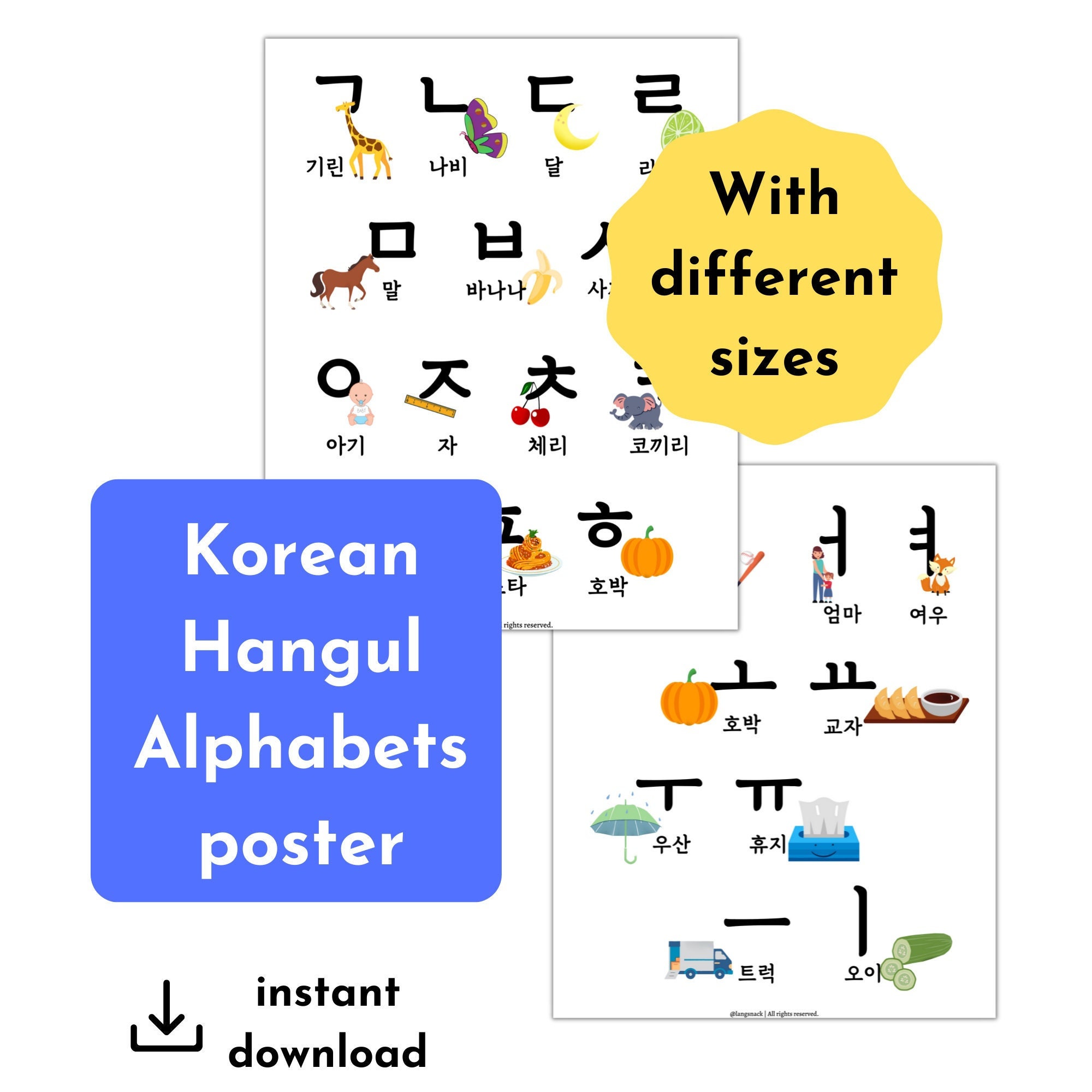 Printable | Digital Download | Korean CONSONANT & VOWEL Poster | Hangul ...