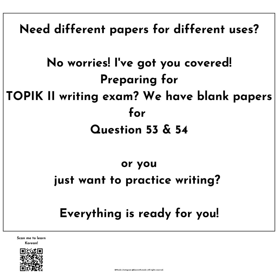 Writing Paper Practice 한글 쓰기 연습 TOPIK 토픽 Korean - Etsy