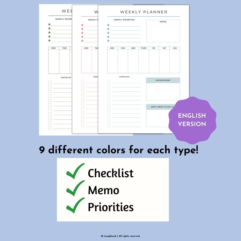 Printable Digital Weekly Study Planner | Korean | English | Studygram ...
