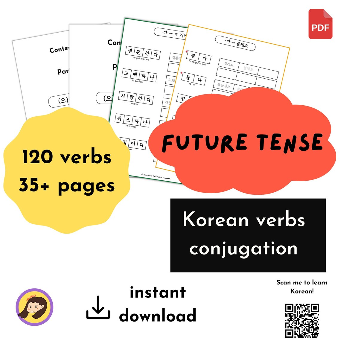 Future Tense | Korean Verb Conjugation | Worksheet | 한글 | 동사 | Master ...