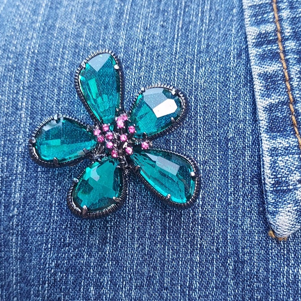 Teal Flower Brooch - Etsy