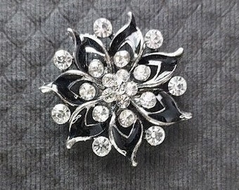 Magnetic Brooch Dainty Floral Silver Tone and Clear Crystal. - Etsy