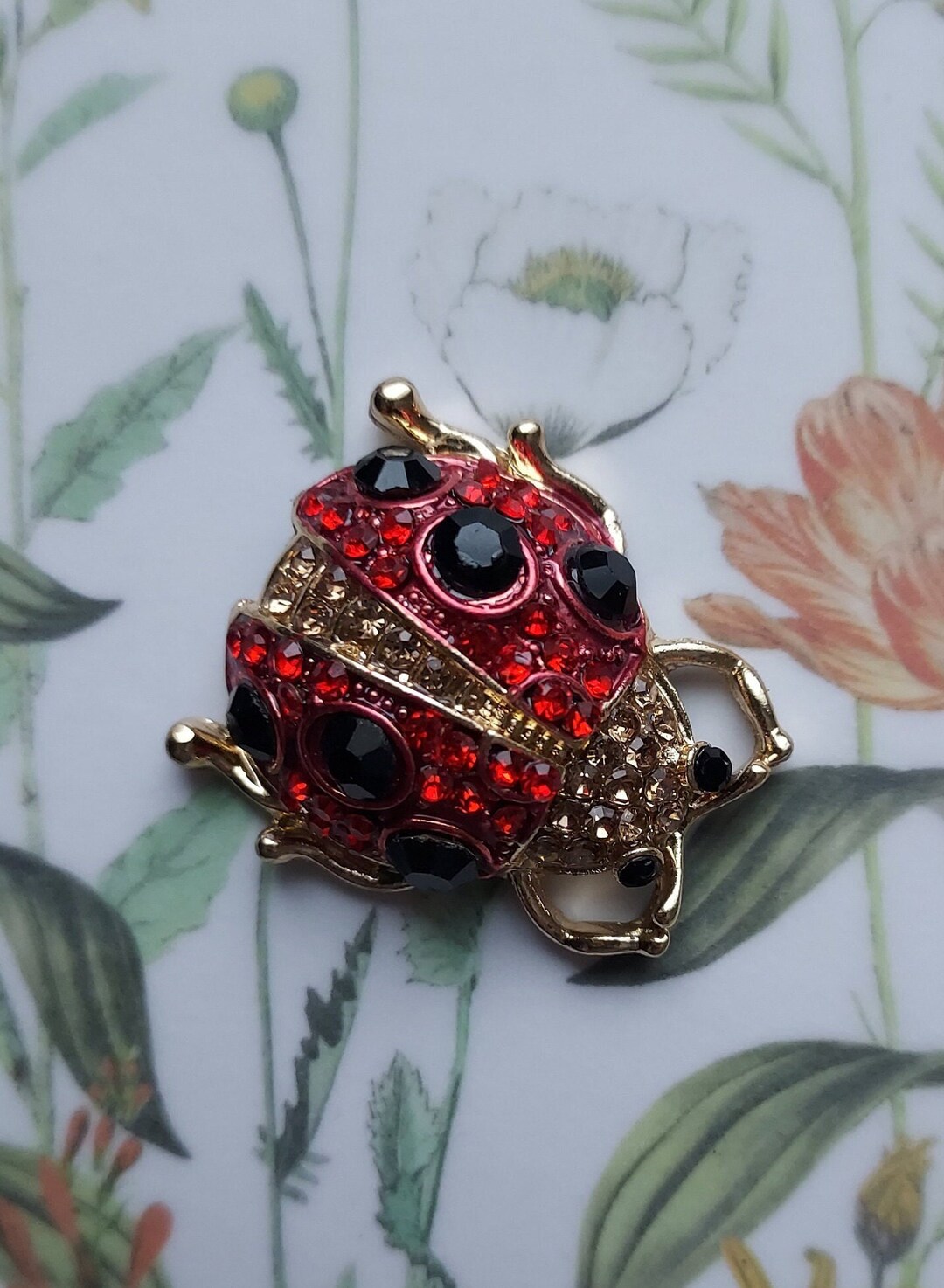MAGNETIC Brooch Lapel, Bedazzled Lady Bug. Ladybug Jewelry. Ladybug ...