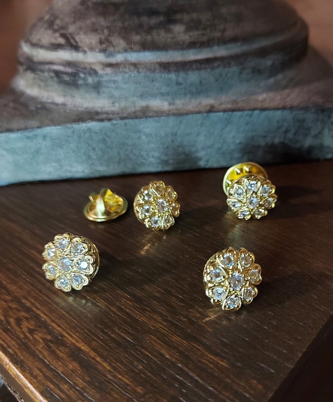 SALE Gold Back Number PINS, Crystal Set in Gold Tone. 4 Piece Set ...