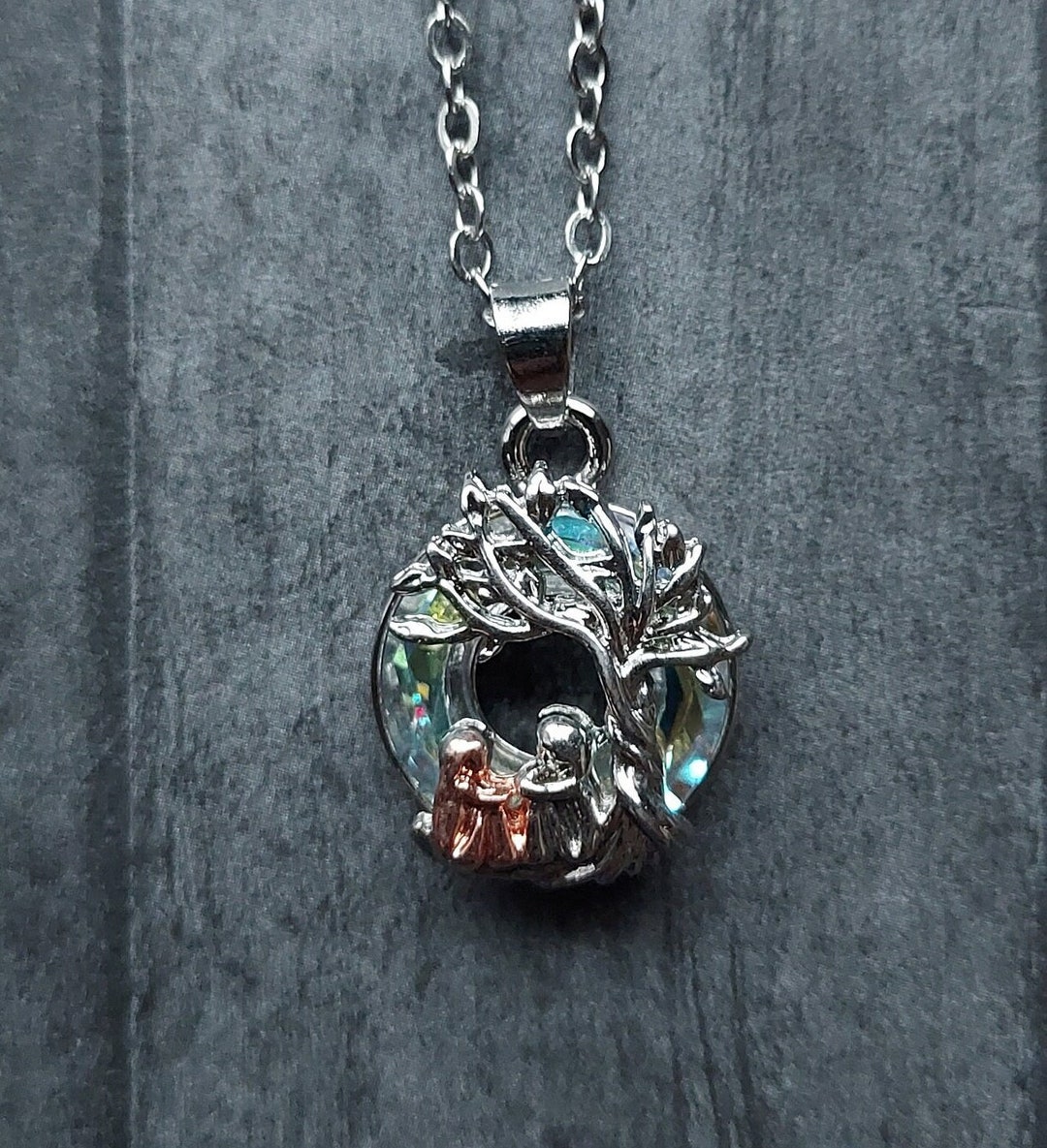 Tree of Life 2 Girls. Silver-tone Knarled Tree With Crystal Circle ...
