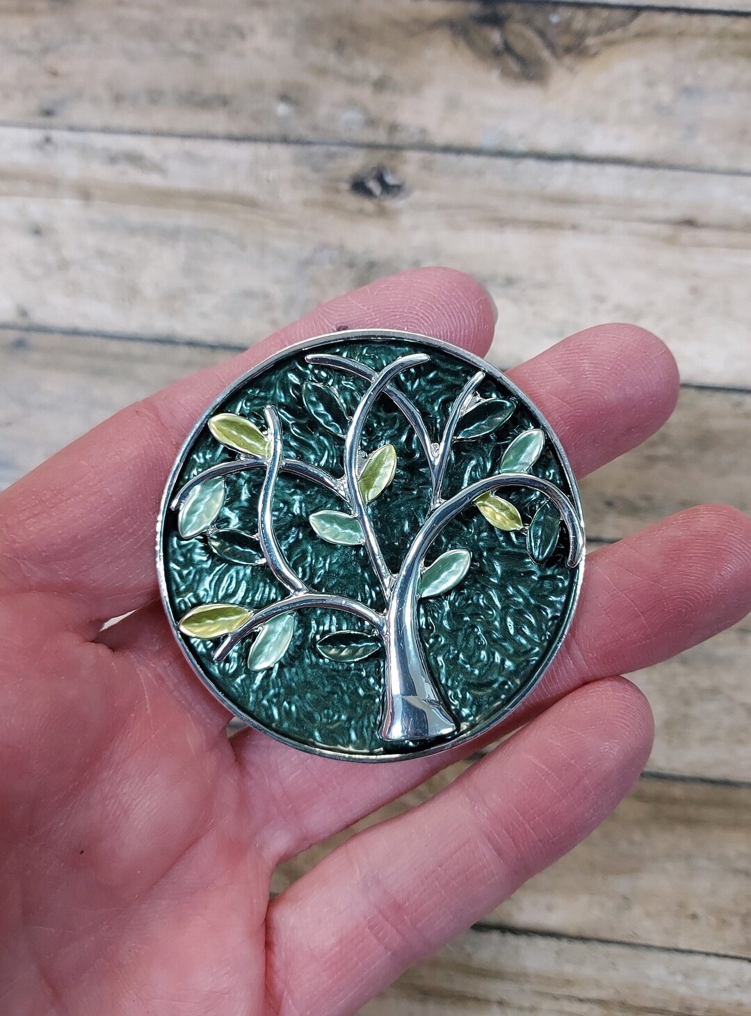 Magnetic Brooch Silver and Green Spring Tree. Magnetic Clasp Pin, Tree ...