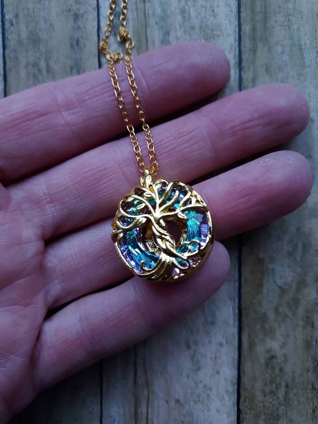 Gold Tone Tree of Life Knarled Tree With Crystal Circle Glass Framing ...