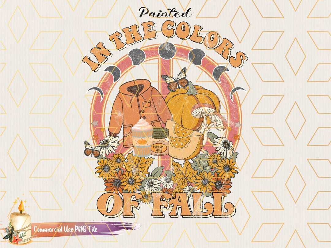 Painted in the Colors of Fall PNG, Retro Fall PNG, Retro Pumpkins ...