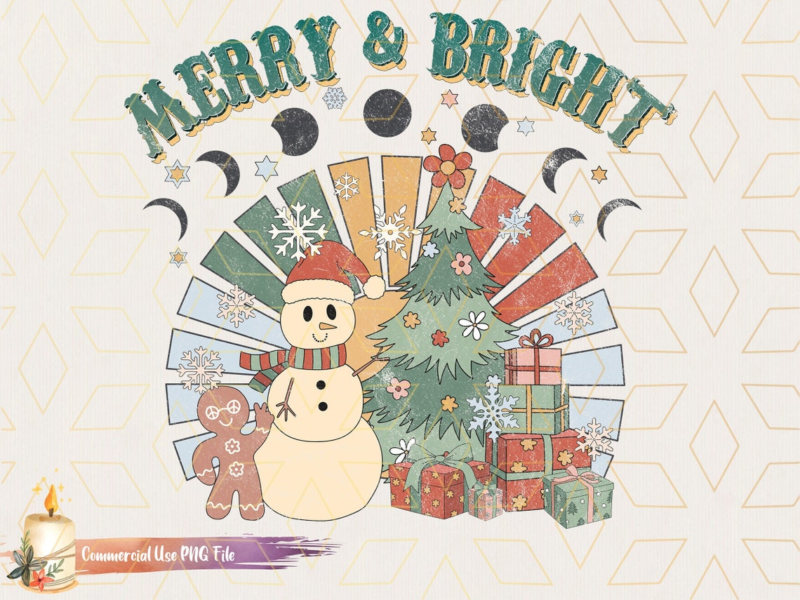 Christmas PNG Merry & Bright PNG Retro Christmas Print Files - Etsy