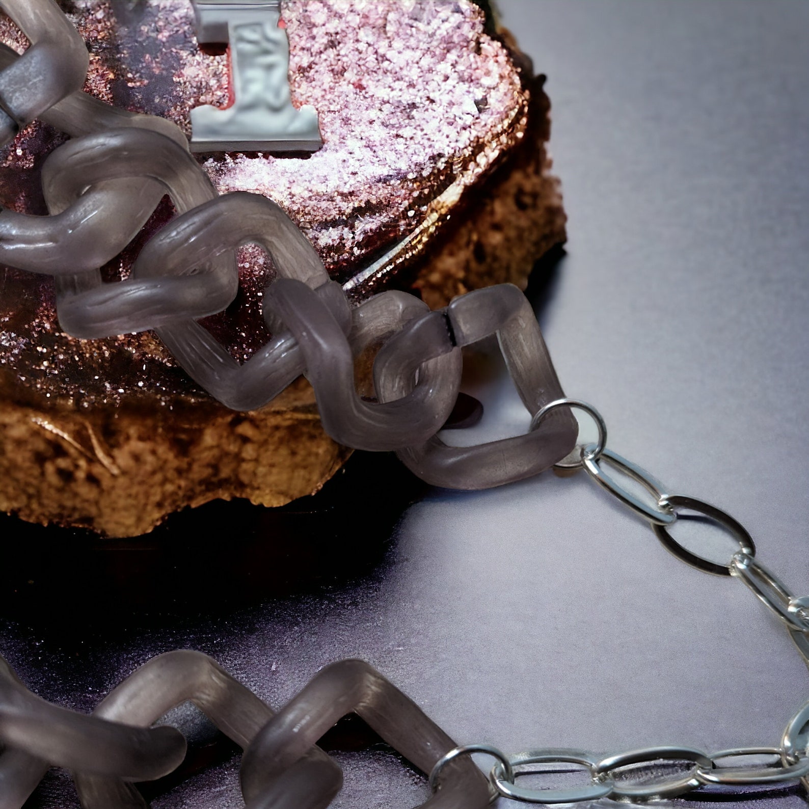 Smokey Gray Chunky Chain Link Necklace, Oversized Necklace, Chunky ...