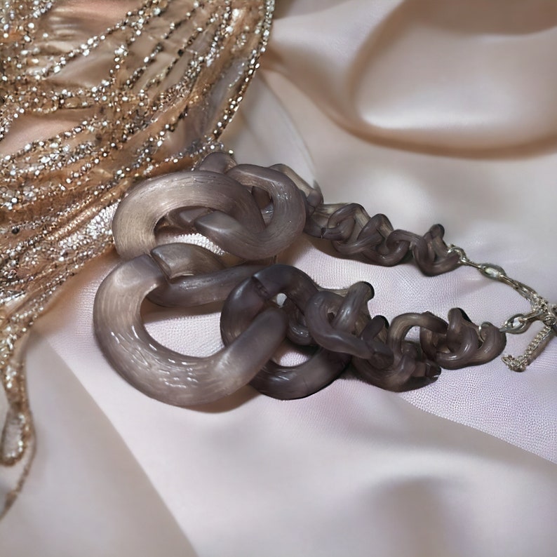 Smokey Gray Chunky Chain Link Necklace, Oversized Necklace, Chunky ...