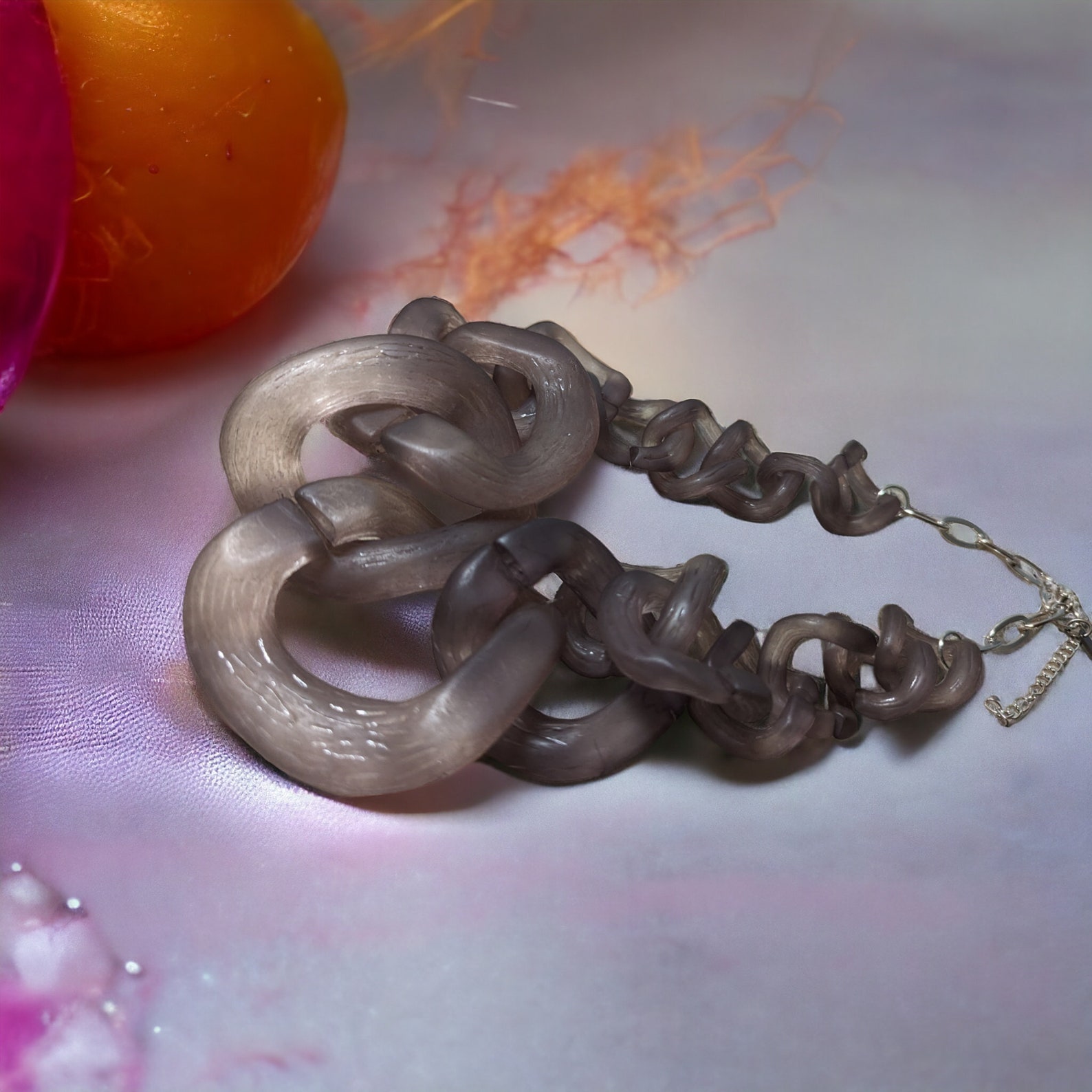 Smokey Gray Chunky Chain Link Necklace, Oversized Necklace, Chunky ...