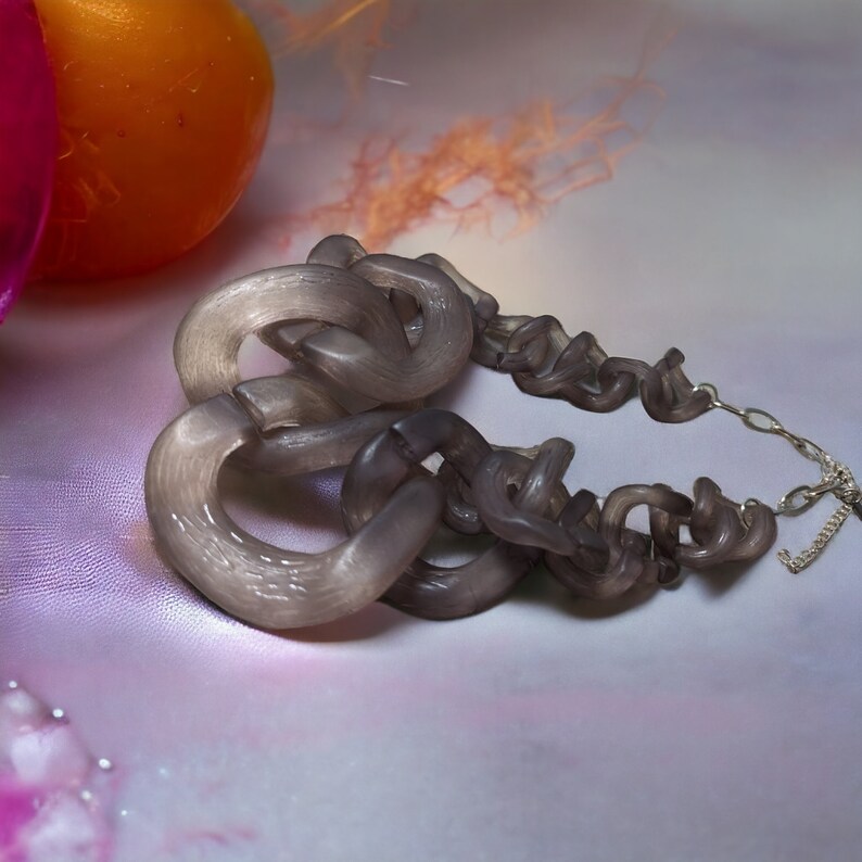 Smokey Gray Chunky Chain Link Necklace, Oversized Necklace, Chunky ...