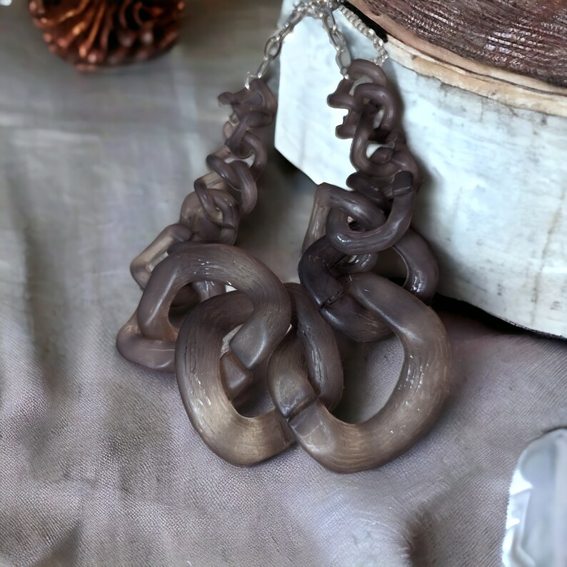 Smokey Gray Chunky Chain Link Necklace, Oversized Necklace, Chunky ...
