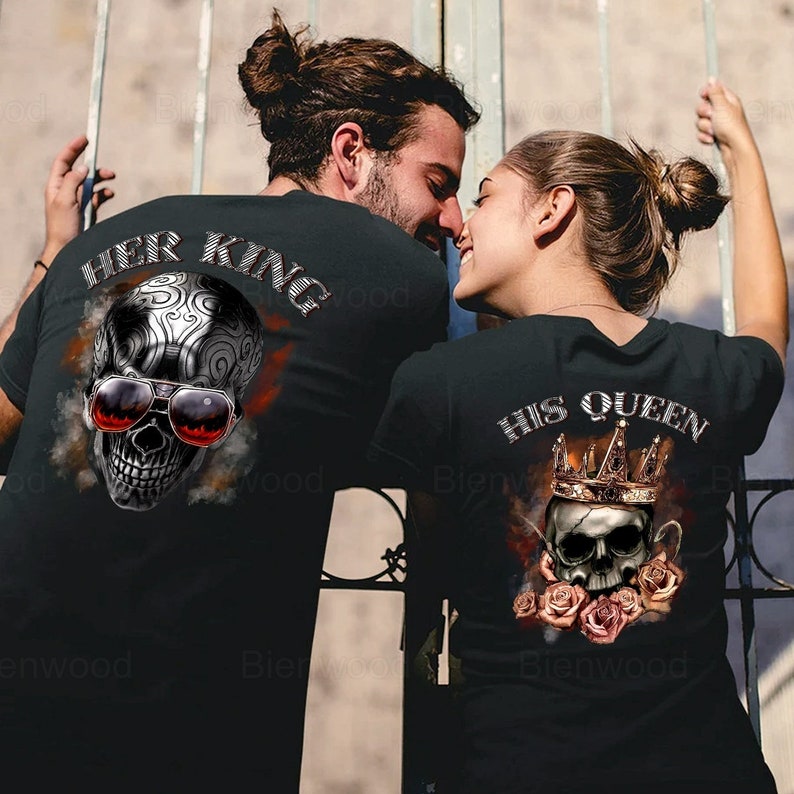 Valentine Ts Her King His Queen Couple Hoodies Skull Etsy