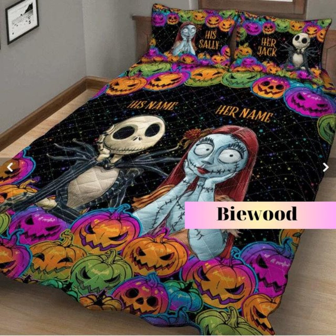 Jack and Sally Quilt Bed Set, Personalized Quilt, Halloween Quilt ...