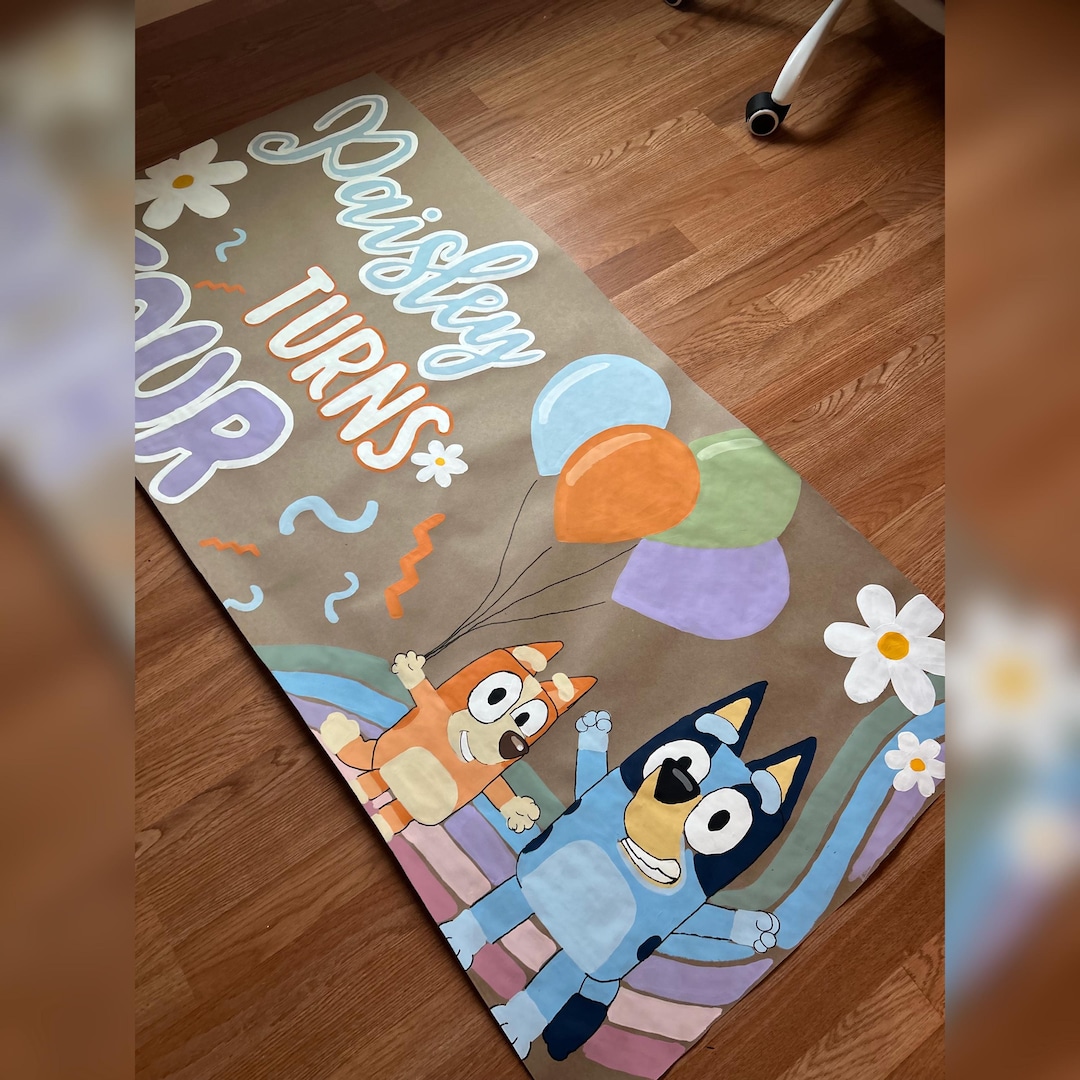 Custom Hand Painted Banner-bluey Birthday Banner - Etsy