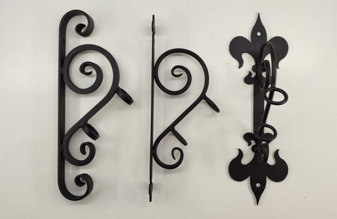 Wrought Iron Single Double Triple Flag Holder, Flag Pole Holder, Wall ...