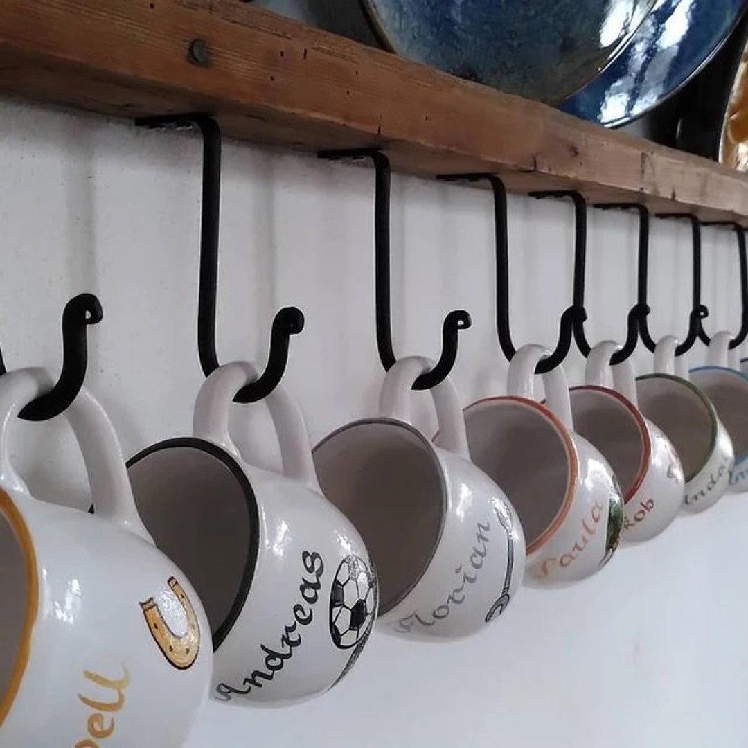 Hand-forged Mug Hooks – Rustic Under Shelf Cup Hangers for Coffee Bar ...