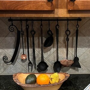 Wrought Iron Pot Rack, Rustic Wall Mounted Kitchen Hook Holder, Hand ...
