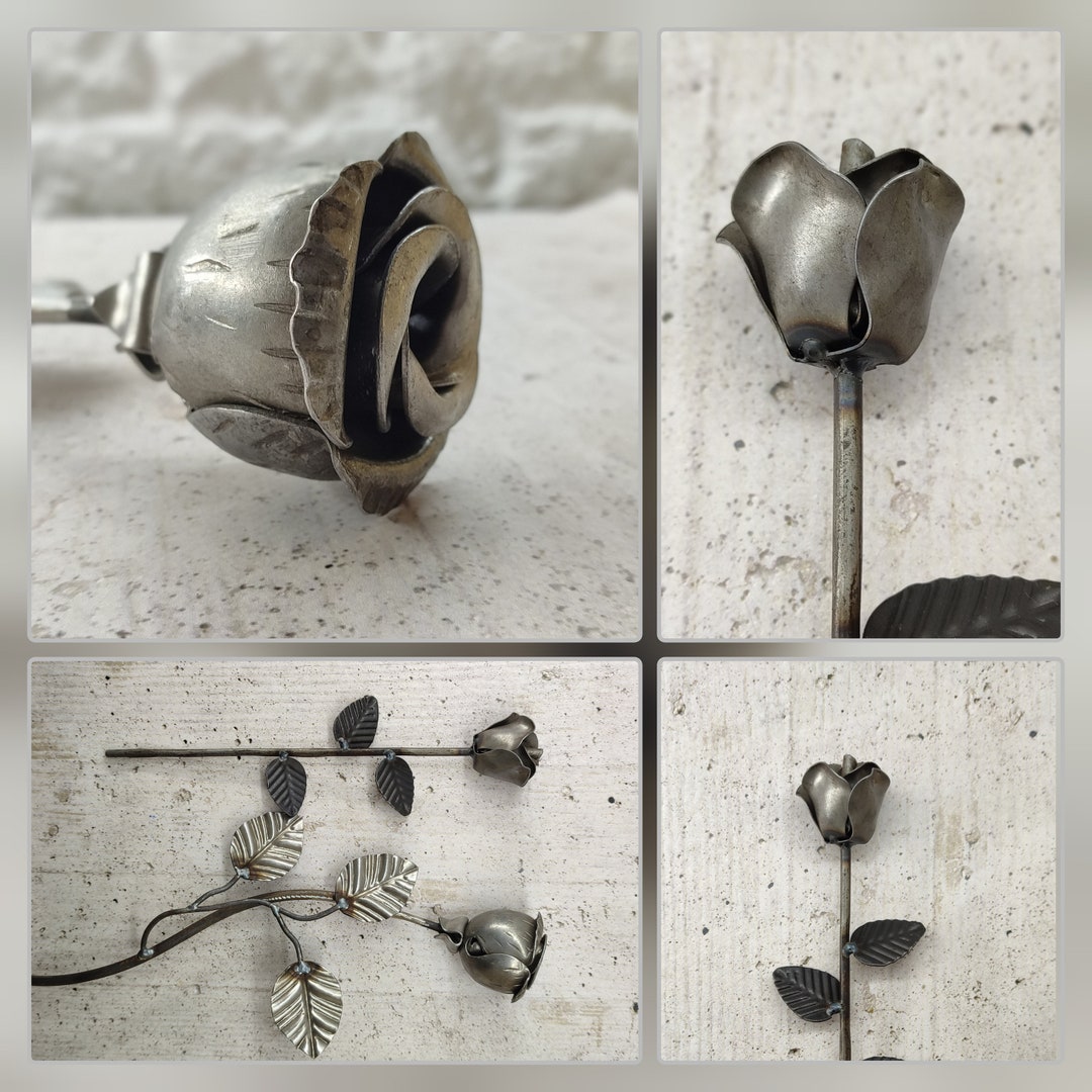 Forged Steel Metal Rose, Rose Steel Leaf, Forged Tulip Flower, Flowers ...