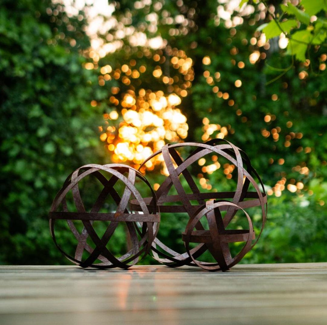 Set of 3 3D Rusty Garden Decorative Metall Balls, RUSTIC CORTEN Ball ...