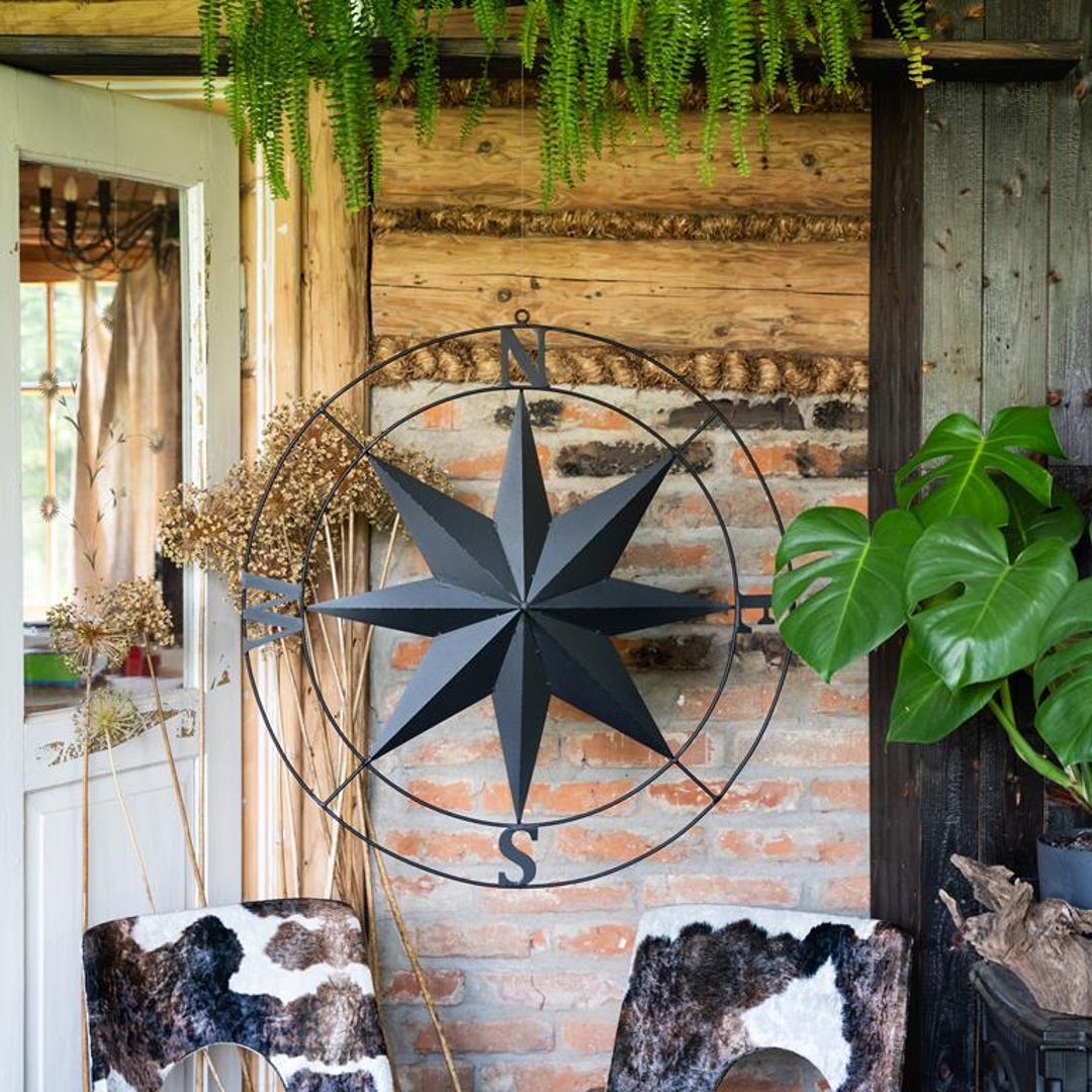 Large Wind Rose Compas, Wind Rusty Metal Compass, Garden Decor, Wall ...