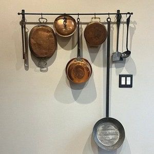 Wrought Iron Pot Rack, Rustic Wall Mounted Kitchen Hook Holder, Hand ...