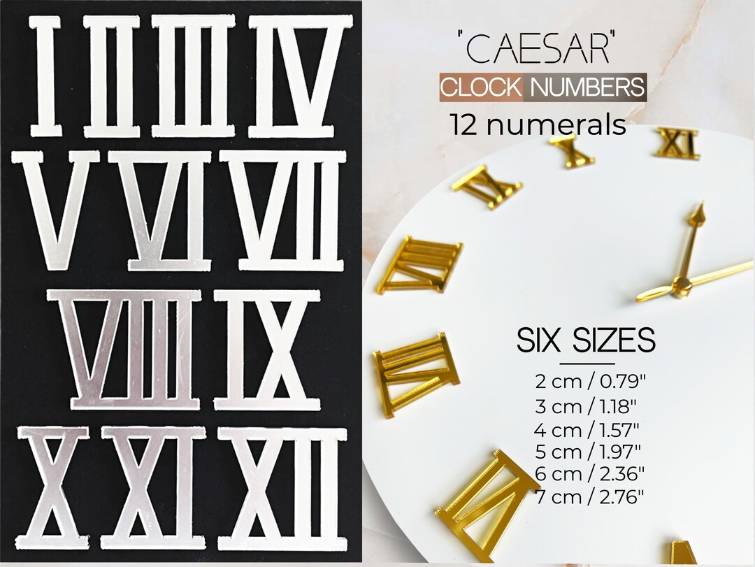 Mirrored Self Adhesive Acrylic ROMAN CAESAR 12 Pcs Numbers (numerals ...