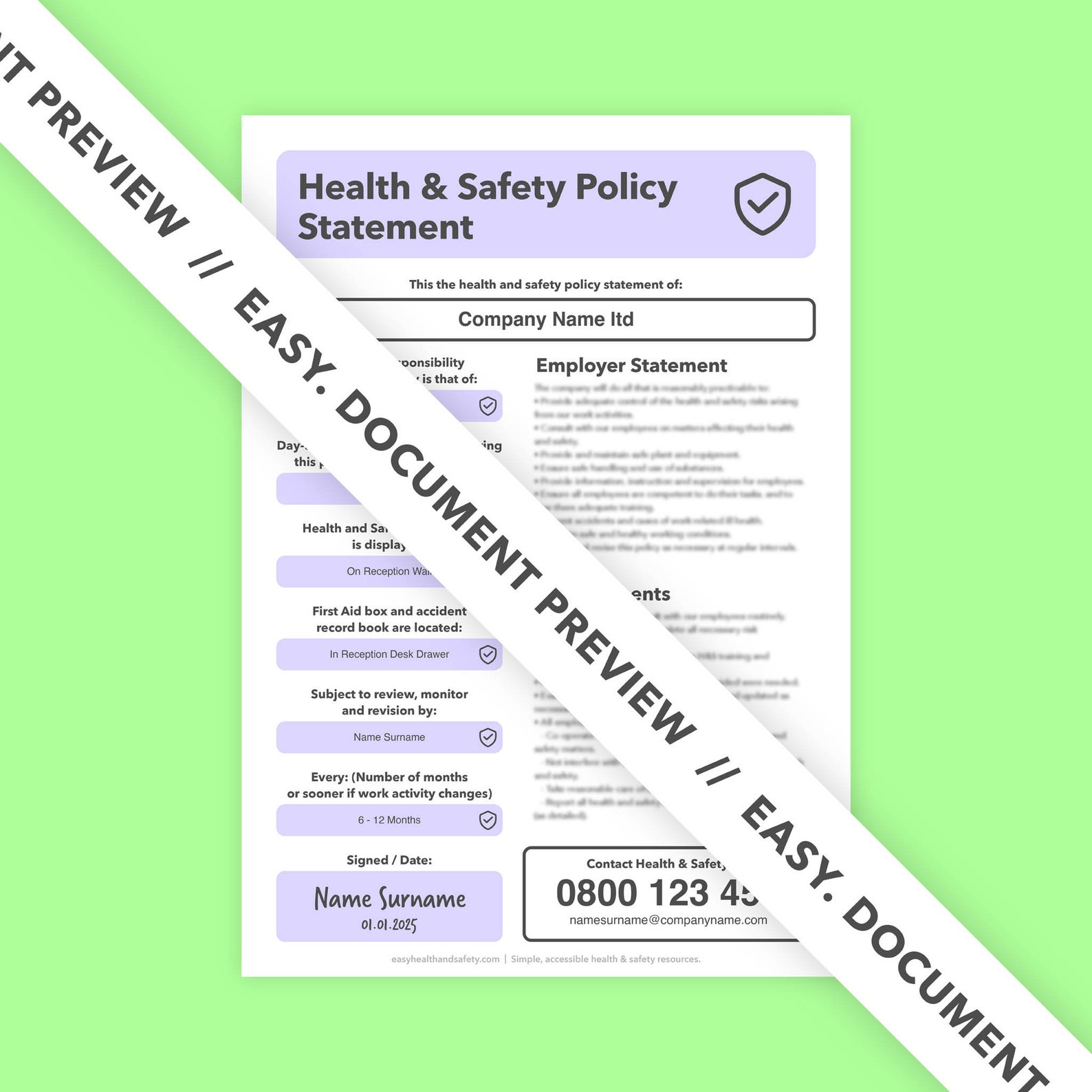 Health and Safety Policy Statement, Template Form for Small Business ...