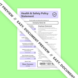 Health and Safety Policy Statement, Template Form for Small Business ...