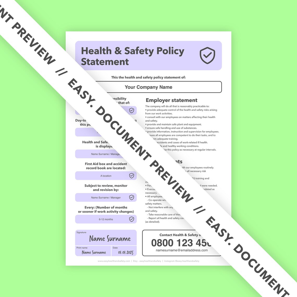 Health and Safety Policy Statement, Template Form for Small Business ...