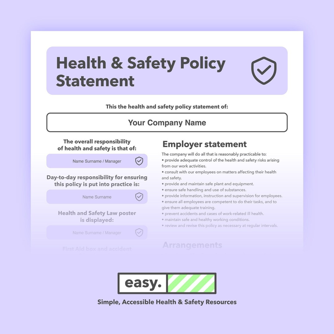 Health and Safety Policy Statement, Template Form for Small Business ...