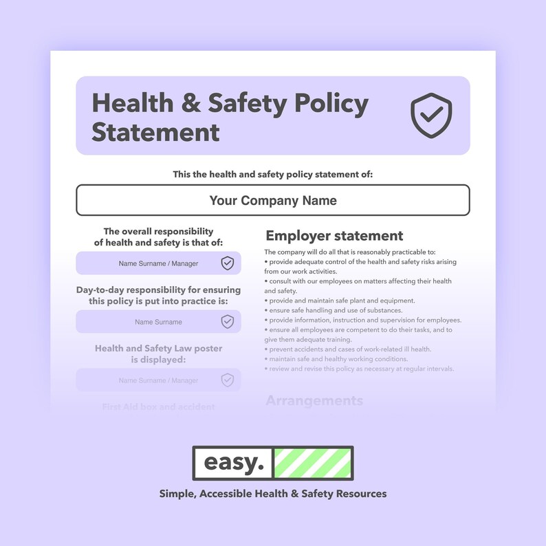 Health and Safety Policy Statement, Template Form for Small Business ...