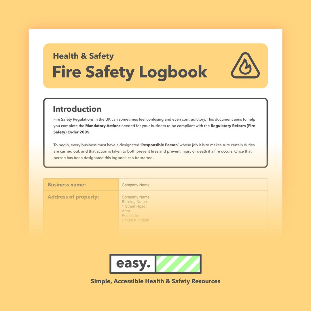 Fire Safety Log Book, Health & Safety Template Includes Mandatory ...