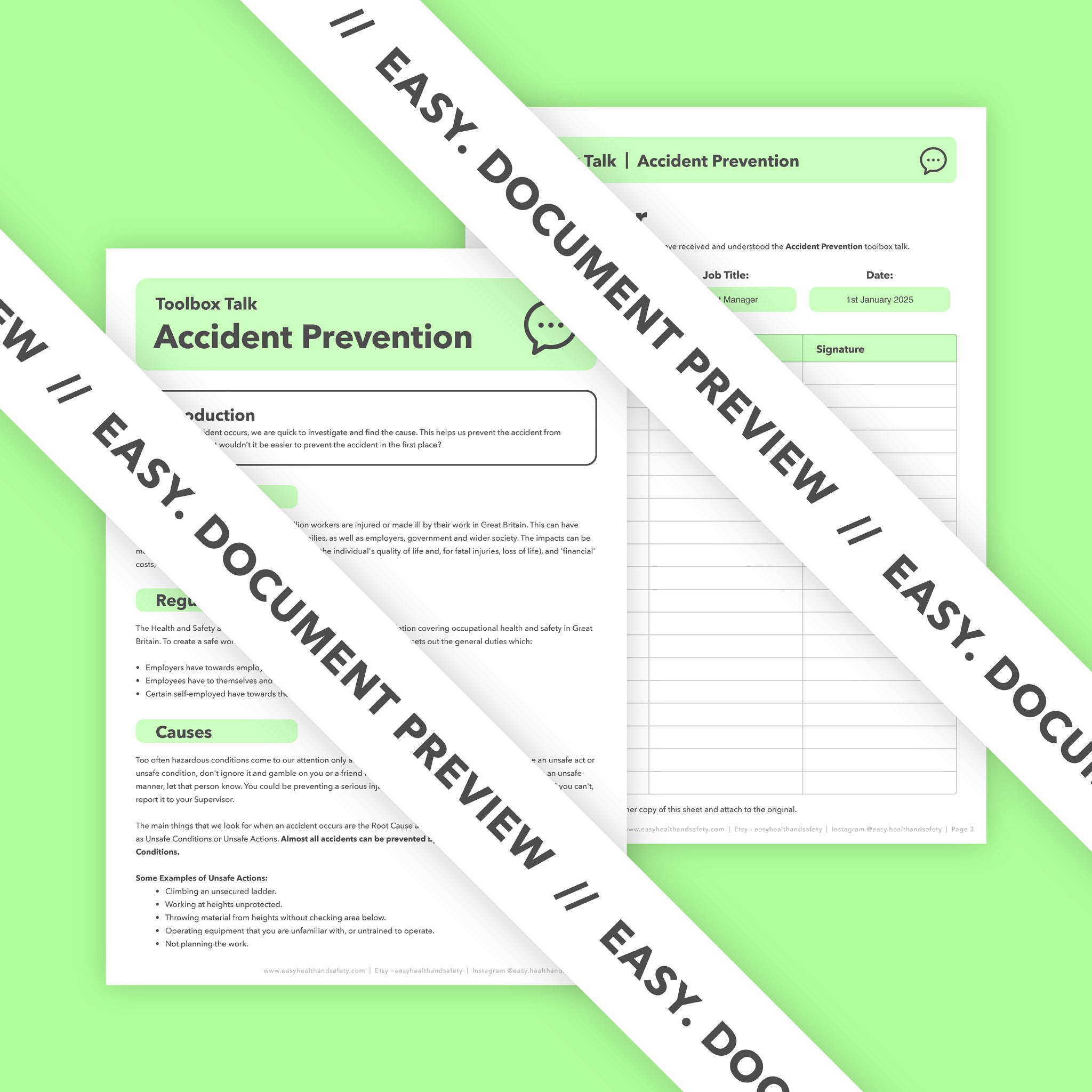 Toolbox Talk Accident Prevention, Health and Safety, General Safety ...