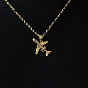 Men's Solid Gold Airplane Pendant Necklace, 14k Gold Plane Charm, Gift ...