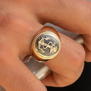 14K Solid Gold Nautical Men's Ring, Anchor Signet Men's Ring, Real Gold ...