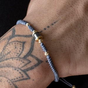 14K Solid Gold Men Bracelet, Grey Rope Man Bracelet, Grey Rope Gold ...