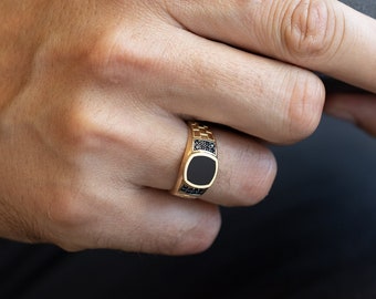 14k Gold Onyx Men Ring - Etsy