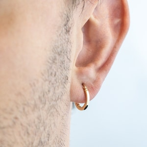 Men s 14k Solid Gold Hoop Earring Yellow Gold Huggie Earrings Sleeper Earrings 4.20mm Thick 15mm Anniversary Gift Men Jewelry Etsy