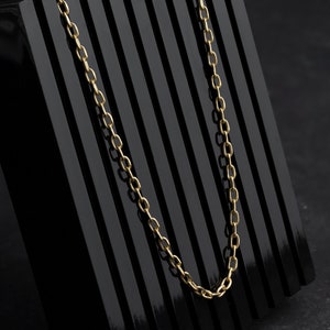 14K Real Gold Cable Link Chain for Men, Men Yellow Gold Chain Necklace ...