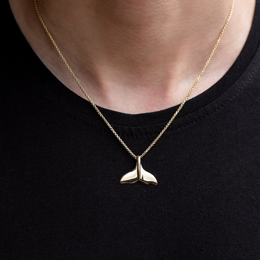 14k Solid Yellow Gold Whale Tail Pendant - Real Gold Shiny Mid-size ...