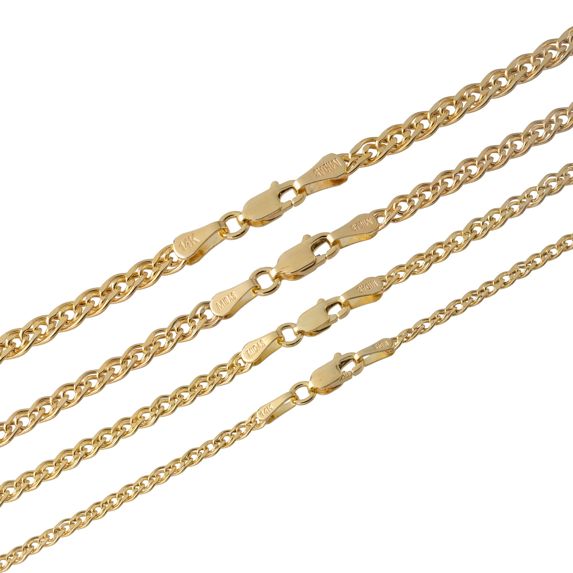 14k Solid Yellow Gold Necklace Chain for Men, Flat Foxtail Link Chain ...