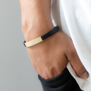 14K Solid Yellow Gold Bar Bracelet for Men, Personalized Name & Date ...