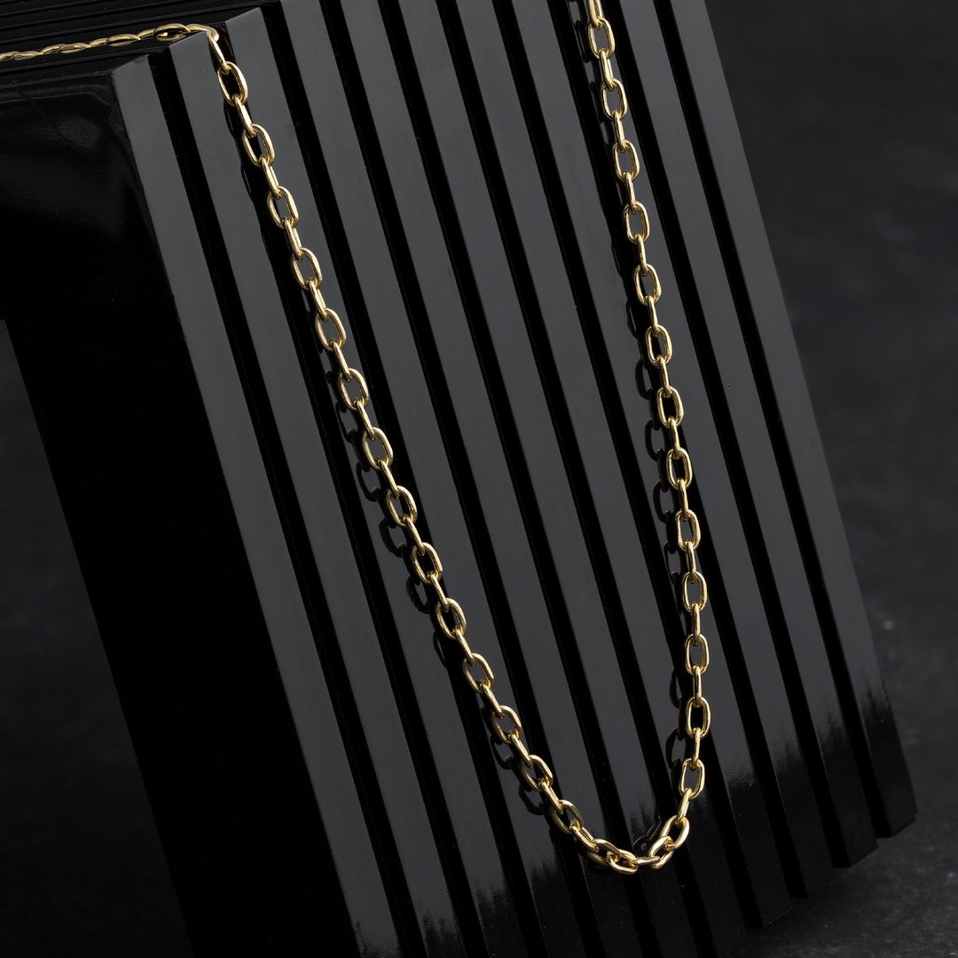 14K Real Gold Cable Link Chain for Men Men Yellow Gold Chain - Etsy