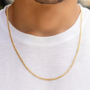 Men's 14K Solid Gold Flat Chain, Men's Gold Chain Necklace, Yellow Gold ...