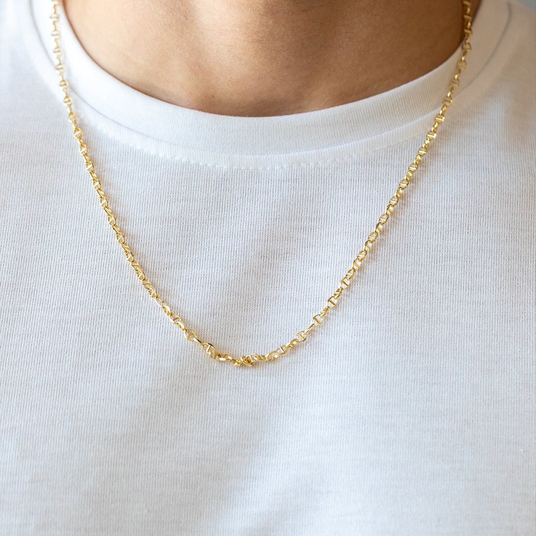 Men's Gold Mariner Cable Chain for Men, 14K Solid Gold 18-24 Inches ...